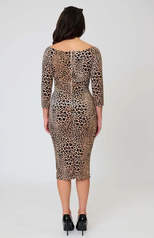 Unique Vintage Shailene Pencil Dress - Brown Leopard Print