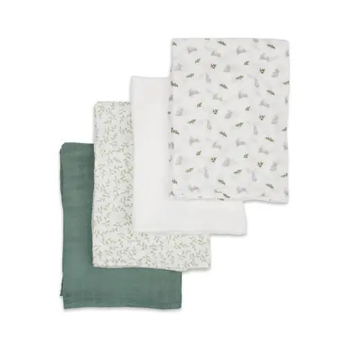 LULUJO Muslin Swaddles 4 Pack - Fern & Bunnies