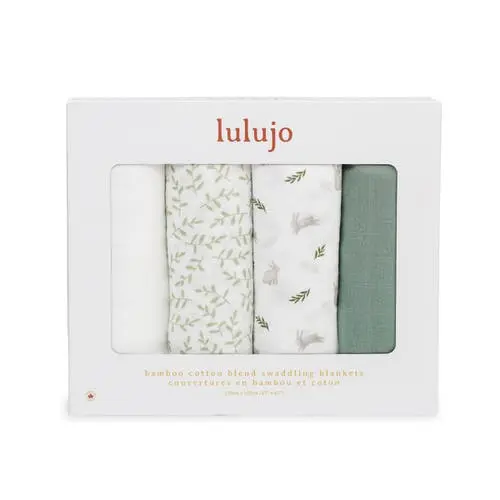 LULUJO Muslin Swaddles 4 Pack - Fern & Bunnies