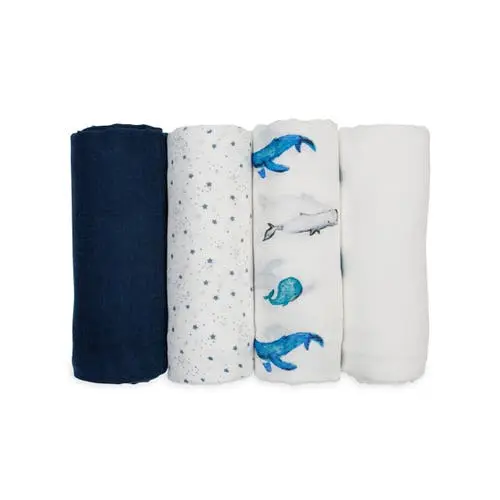 LULUJO Muslin Swaddles 4 Pack - Whales & Stars