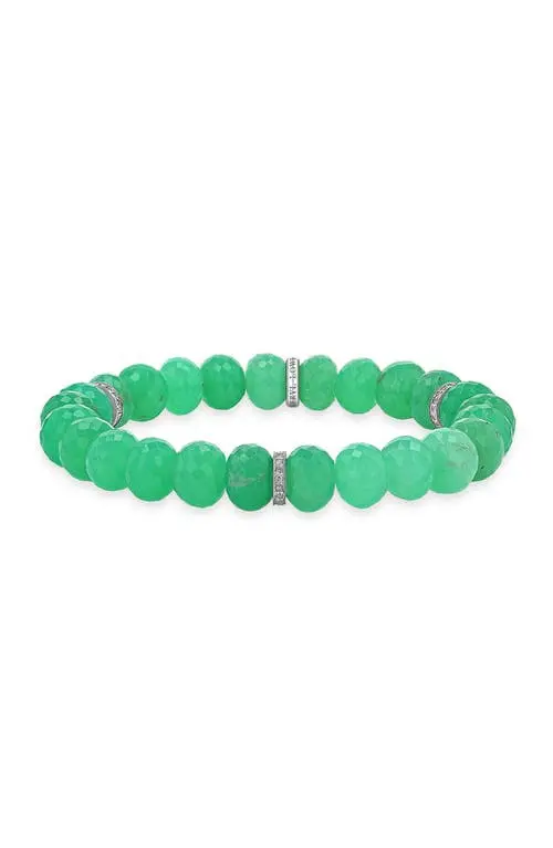 Sheryl Lowe Chrysoprase Bead Bracelet With Diamond Rondelles - Chrysoprase / Sterling Silver