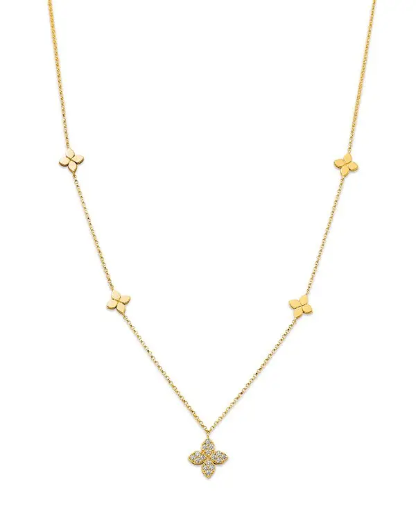Roberto Coin 18k Yellow Diamond Flower Station Necklace - Gold