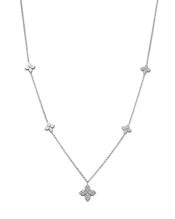Roberto Coin 18k Yellow Diamond Flower Station Necklace - White
