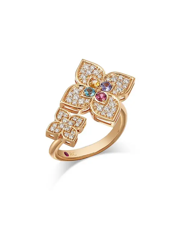 Roberto Coin 18k Yellow Gold Venetian Princess Carnival Multi Gemstone & Diamond Double Flower Ring - Pink