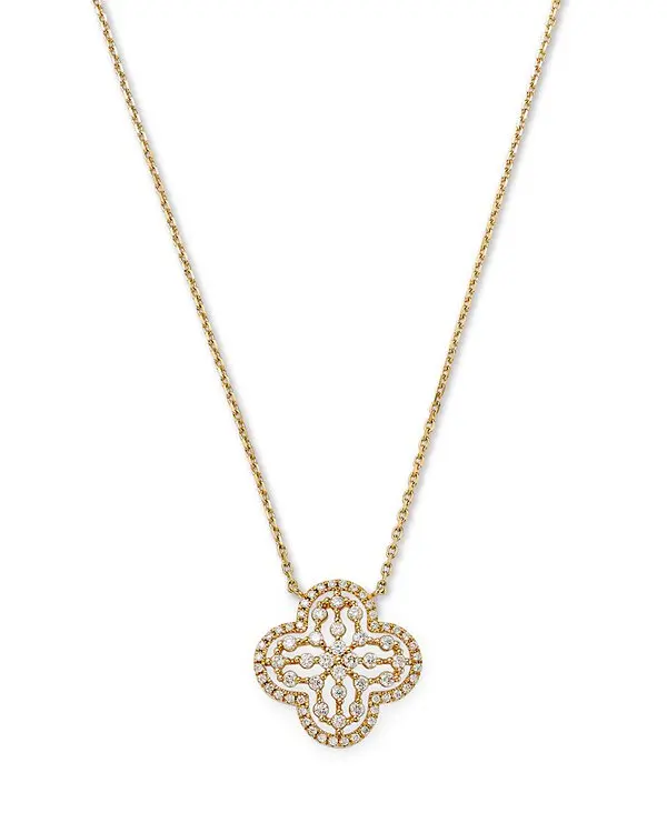 Bloomingdale'S Diamond And 14k Yellow Clover Pendant Necklace - Gold