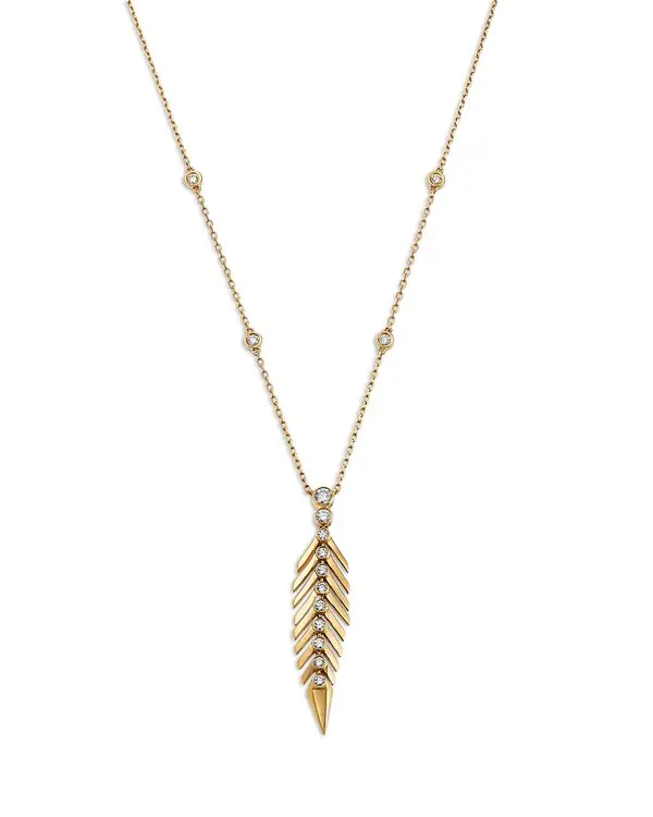 Bloomingdale'S Diamond And 14k Yellow Feather Pendant Necklace - Gold
