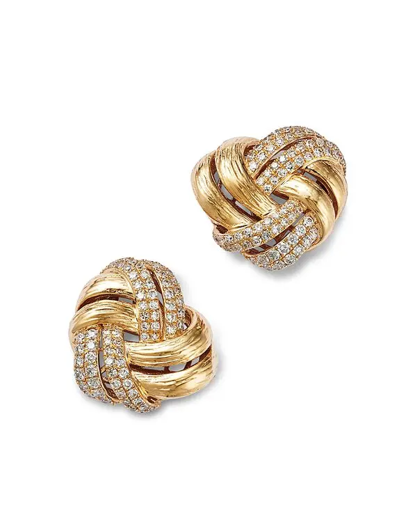 Bloomingdale'S Diamond And 14k Yellow Love Knot Stud Earrings - Gold