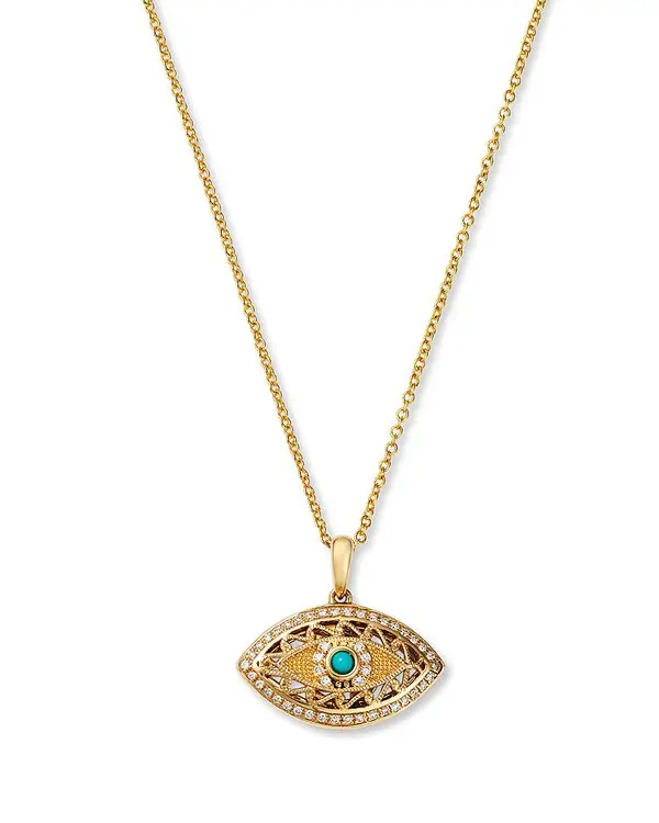 Bloomingdale'S Turquoise & Diamond Evil Eye Pendant Necklace - Gold
