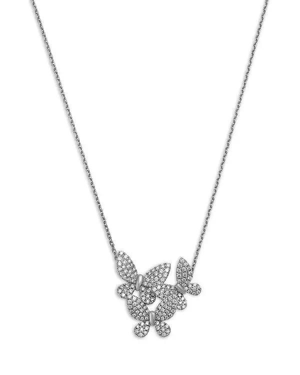 Bloomingdale'S Diamond Butterfly Cluster Necklace, 0.75 Tcw - White