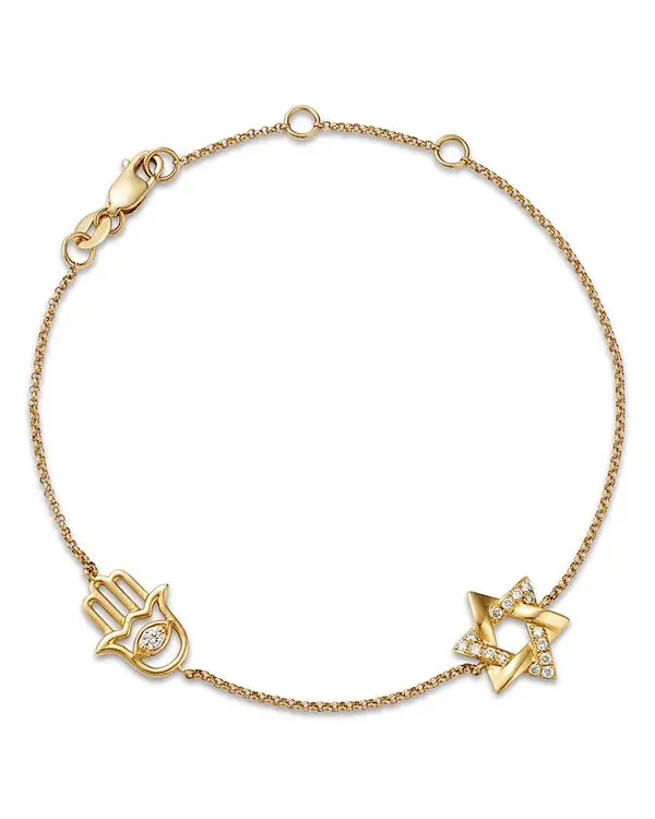 Bloomingdale'S 14k Diamond Hamsa Hand & Star Of David Bracelet - Yellow Gold