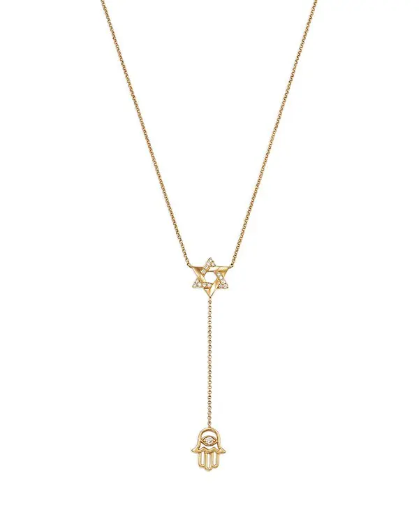 Bloomingdale'S Diamond Star Of David & Hamsa Hand Lariat Necklace - Gold