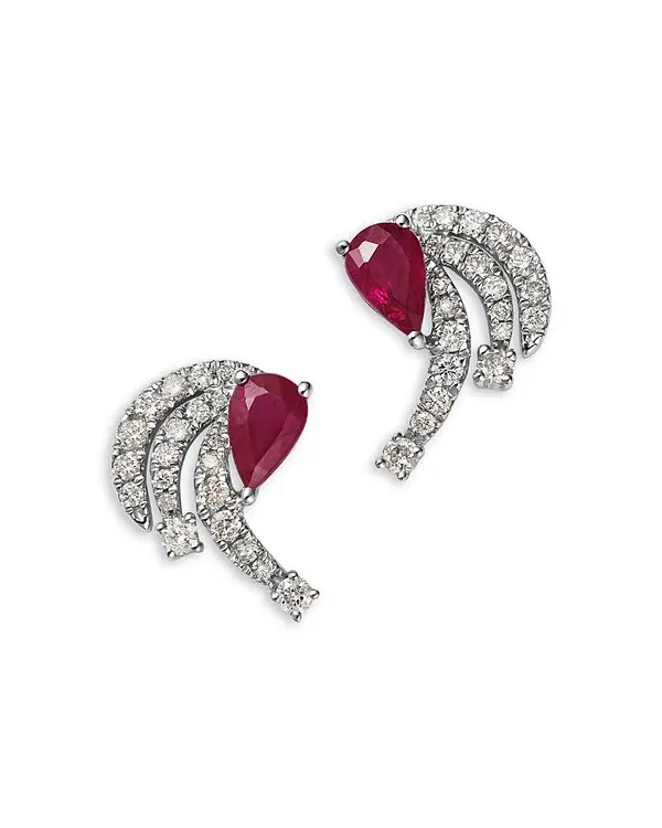 Bloomingdale'S Ruby And Diamond Stud Earrings - Red/white