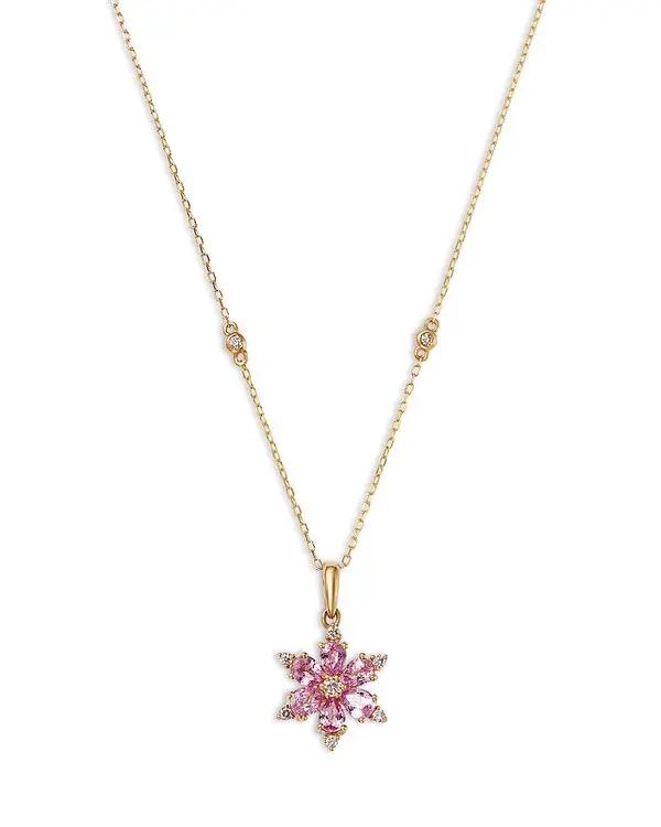 Bloomingdale'S Sapphire And Diamond Flower Pendant Necklace - Pink/gold