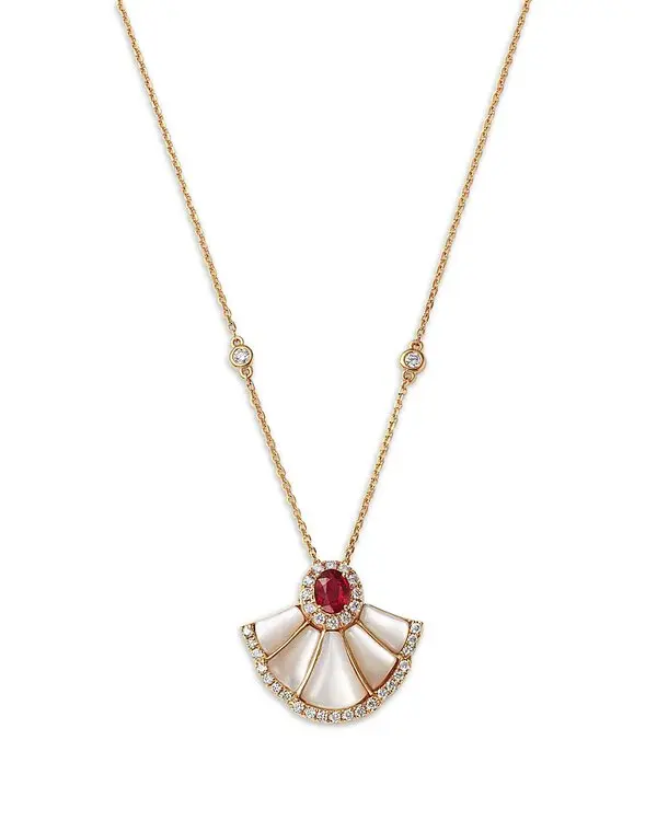 Bloomingdale'S Ruby, Mother Of Pearl & Diamond Pendant Necklace - Red/white/gold