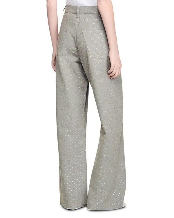 Sandro Rhinestone Embellished Wide Leg Jeans