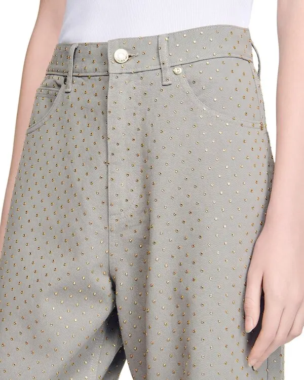 Sandro Rhinestone Embellished Wide Leg Jeans