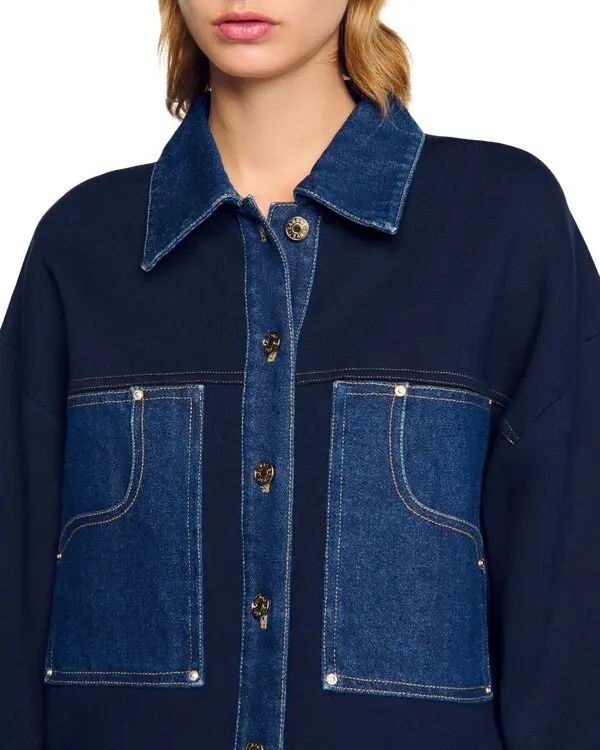 Sandro Denim Detail Cardigan - Navy Blue