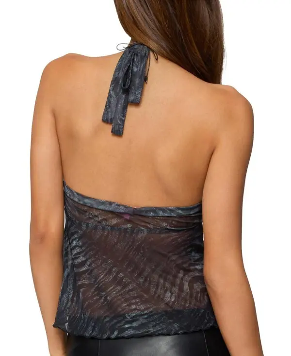 EDIKTED Tiger Printed Mesh Babydoll Top - Dark-gray