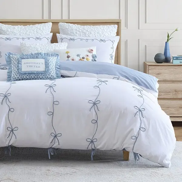 PERI HOME Sasha Bows Duvet Cover Set, King - Blue