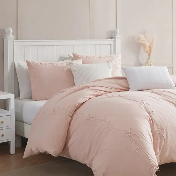 PERI HOME Sasha Bows Duvet Cover Set, King - Blush