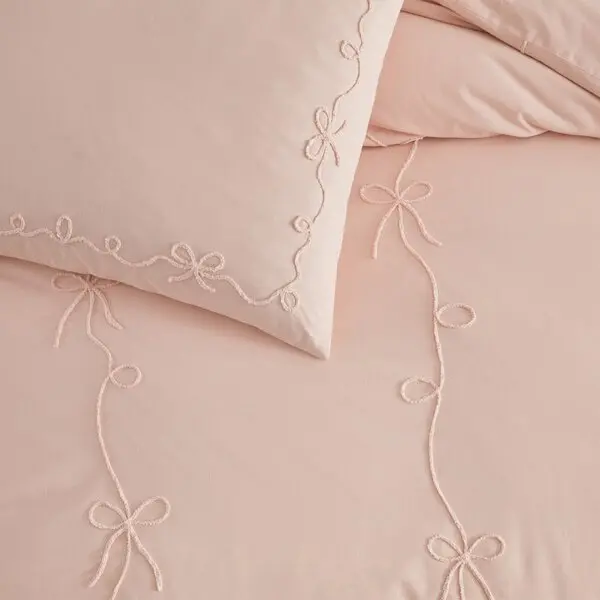 PERI HOME Sasha Bows Duvet Cover Set, King - Blush