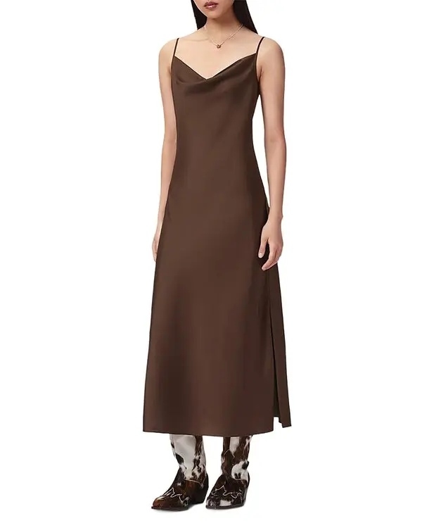 ALLSAINTS Hadley Slip Midi Dress - Bitter Brown