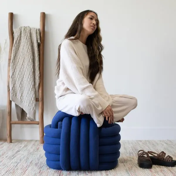 PINK LEMONADE Knotted Pouf, Large - Blue