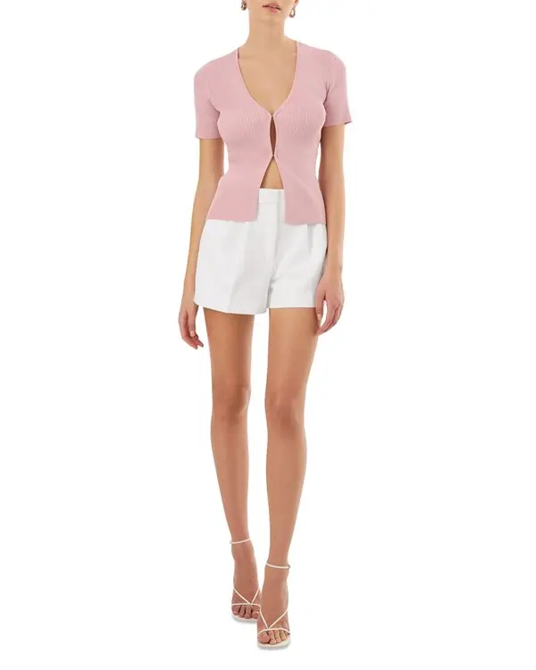 LAMARQUE Aurelie Ribbed V-neck Top - Rose