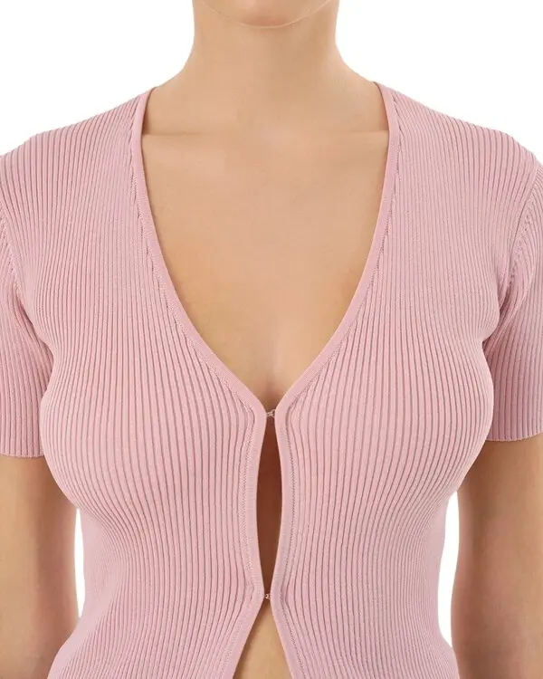 LAMARQUE Aurelie Ribbed V-neck Top - Rose