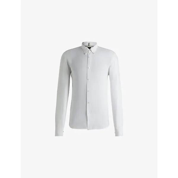 BOSS Stand-collar Slim-fit Stretch-cotton Shirt - White