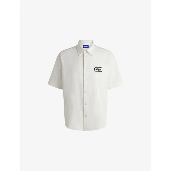 Hugo Brand-embroidered Short-sleeve Cotton Shirt