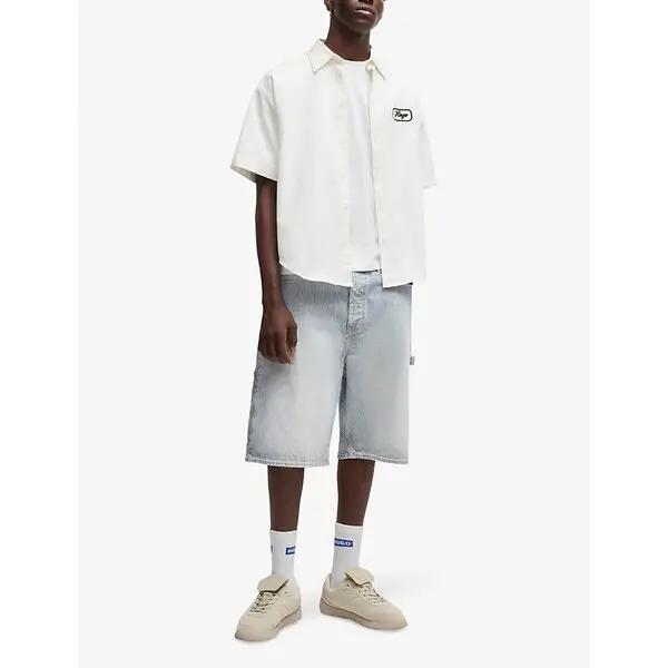 Hugo Brand-embroidered Short-sleeve Cotton Shirt