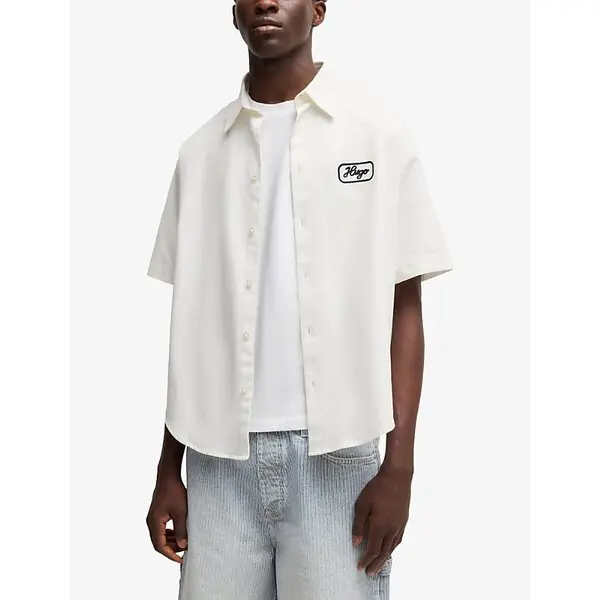 Hugo Brand-embroidered Short-sleeve Cotton Shirt