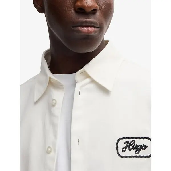 Hugo Brand-embroidered Short-sleeve Cotton Shirt