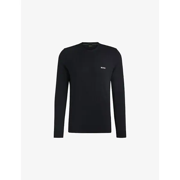 BOSS Crewneck Long-sleeve Stretch-cotton T-shirt - Dark Blue