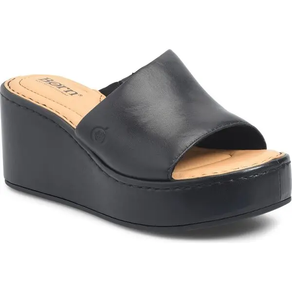 BØRN Shilo Platform Wedge Sandal - Black Leather