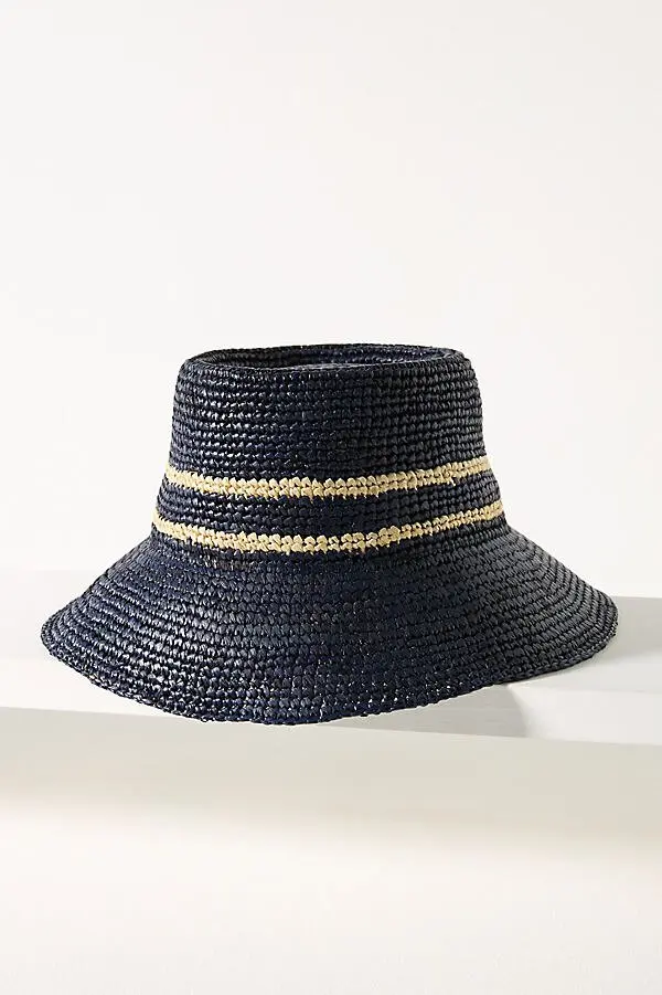 WYETH Raffia Straw Bucket Hat - Navy