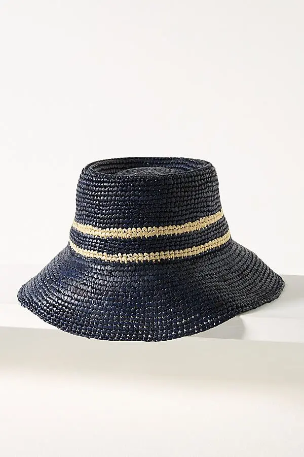 WYETH Raffia Straw Bucket Hat - Navy