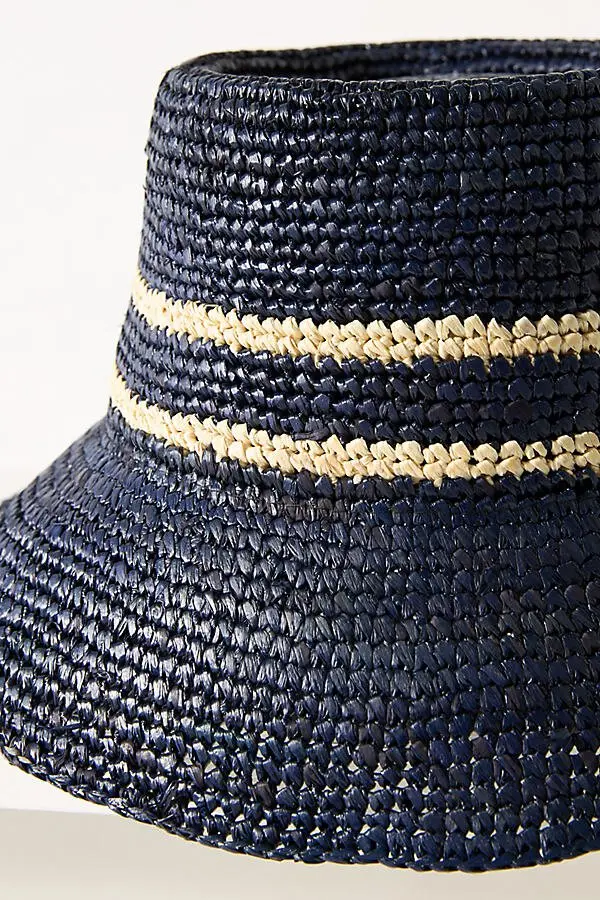 WYETH Raffia Straw Bucket Hat - Navy