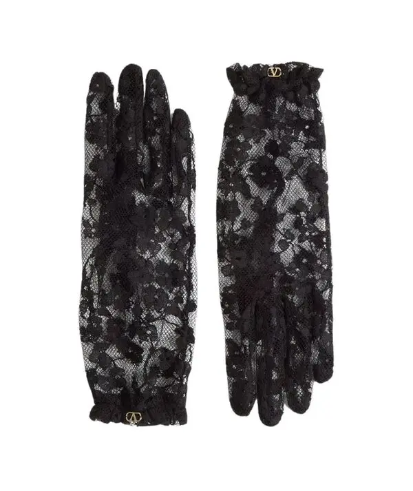 Valentino Garavani Vlogo Signature Lace Gloves - Black/gold