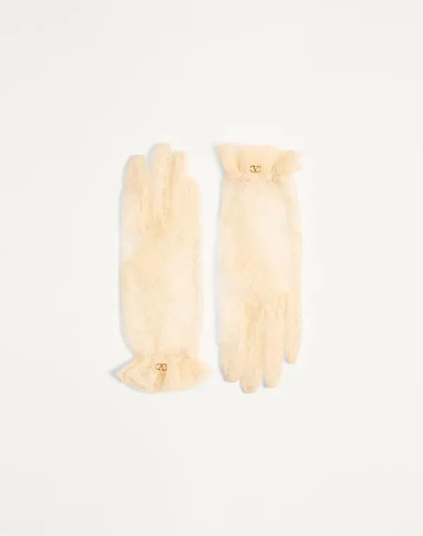 Valentino Garavani Vlogo Signature Lace Gloves - Butter/gold