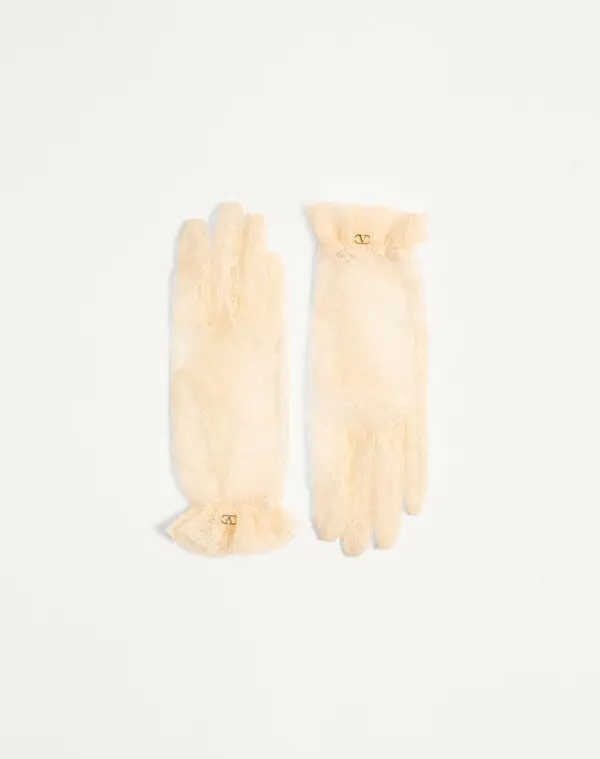 Valentino Garavani Vlogo Signature Lace Gloves - Butter/gold