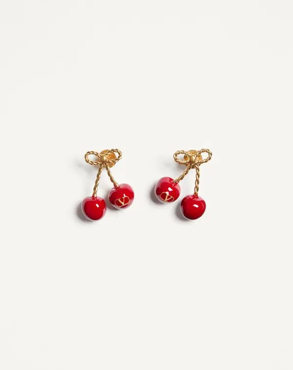 Valentino Garavani Cherryfic Metal And Enamel Earrings - Antique Brass/red