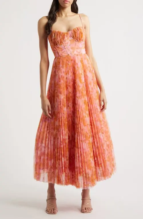 HUTCH Pleated Cocktail Dress - Gold Floral