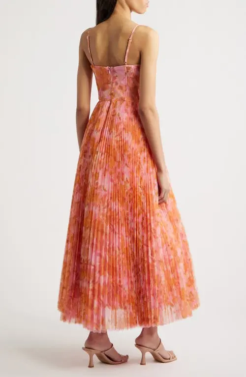 HUTCH Pleated Cocktail Dress - Gold Floral