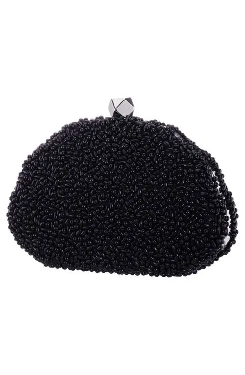Nina Hera Frame Beaded Clutch - Black