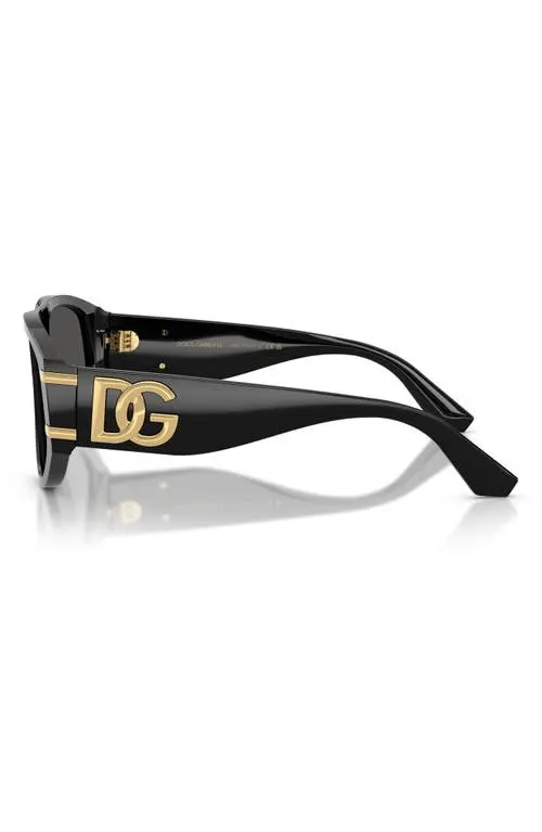 Dolce & Gabbana 56mm Pilot Sunglasses - Black / Dark Grey