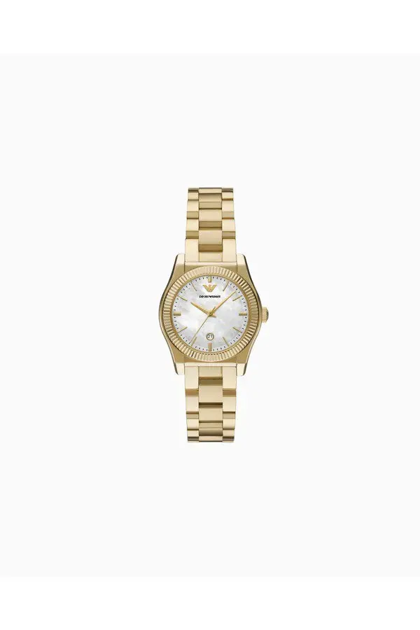 Emporio Armani Three-hand Date Gold-tone Watch - Red