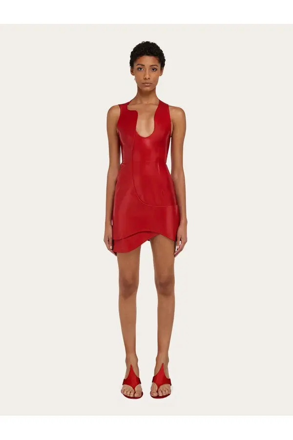 FERRAGAMO Leather Mini Dress - Red