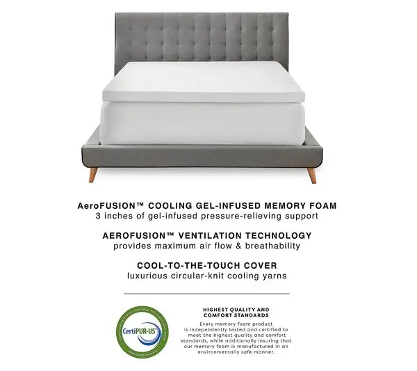 BODIPEDIC 3' Gel Memory Foam Mattress Topper Wi Th Cover, Full
